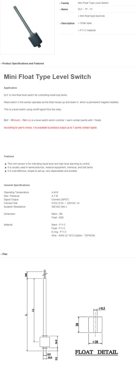 Mini Float Type Level Switch DLF P V By DAEHAN SENSOR Komachine Supplier Profile And Product