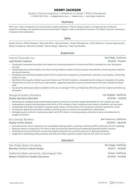 Quality Control Inspector Resume Examples Guide For