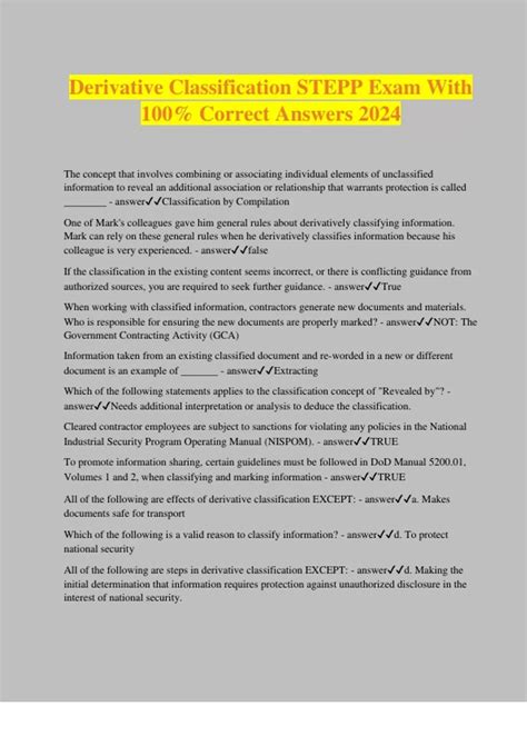 Derivative Classification Stepp Exam With 100 Correct Answers 2024 Derivative Classification