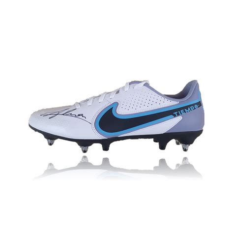 Alisson Becker Hand Signed White Blue Nike Tiempo Football Boot In Del