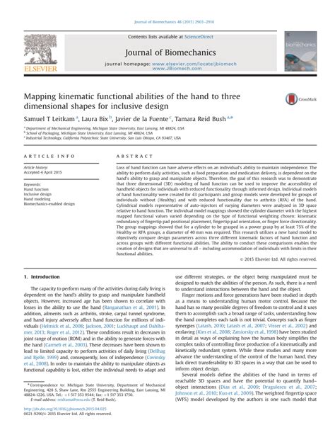 Pdf Mapping Kinematic Functional Abilities Of The Hand To Three