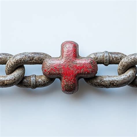 A Tight View Of A Black Chain Link With A Red Emblem Signifying Strength And Unity Stock Image
