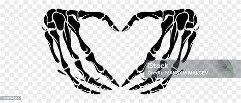 해골 손 하우 하트 모양 공포 또는 할로윈을위한 티셔츠 프린트 투명한 배경에 격리된 손 그림 그림 벡터 Eps 10 인간의 골격에 대한 스톡 벡터 아트 및 기타 이미지