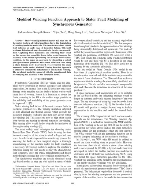 modified winding function approach to stator fault modelling of