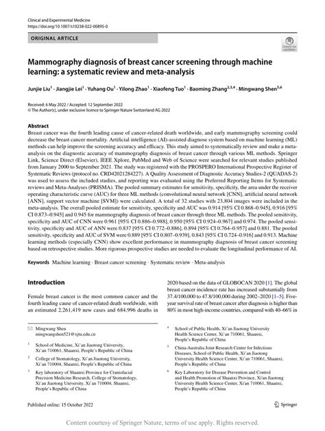 Mammography Diagnosis Of Breast Cancer Screening Through Machine