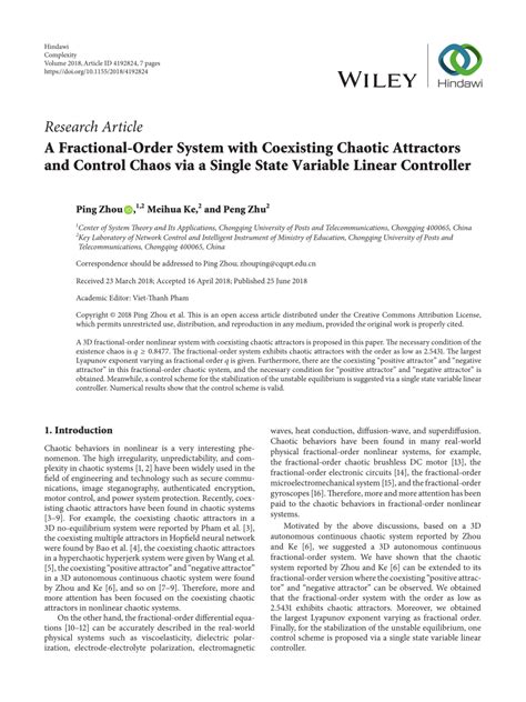Pdf A Fractional Order System With Coexisting Chaotic Attractors And Control Chaos Via A