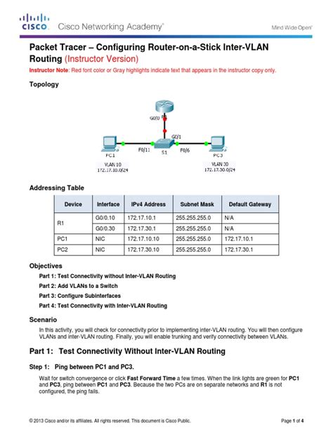 6336 Packet Tracer Configuring Router On A Stick Inter Vlan