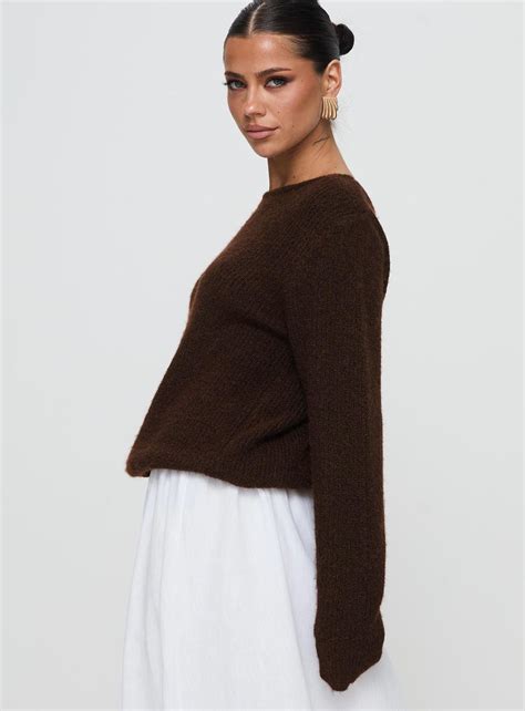 Abrams Rib Knit Crew Sweater Chocolate Marle Princess Polly Usa