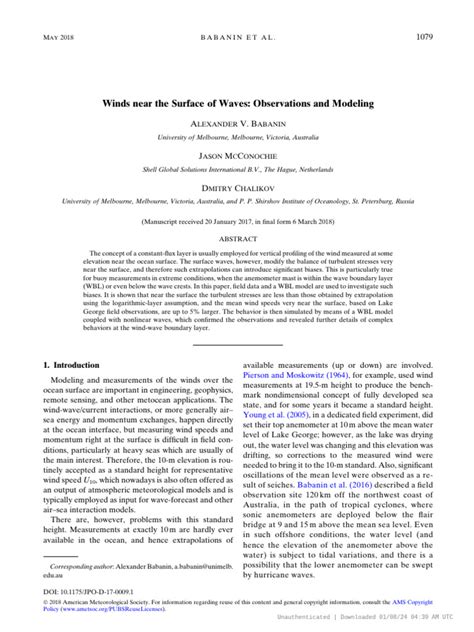 Winds Near The Surface Of Waves Observations And Modeling Pdf Turbulence Waves