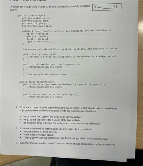 solved consider the widget and widget tester classes both
