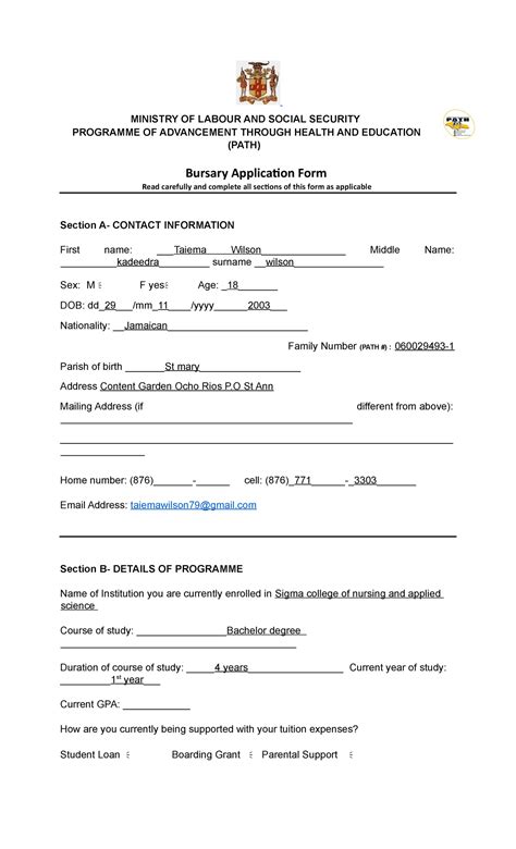 Path Bursary Application Form 1 Send Ministry Of Labour And Social