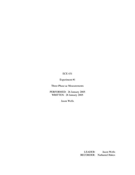 Three Phase Ac Measurements Experiment 1 Ece 469 Docsity