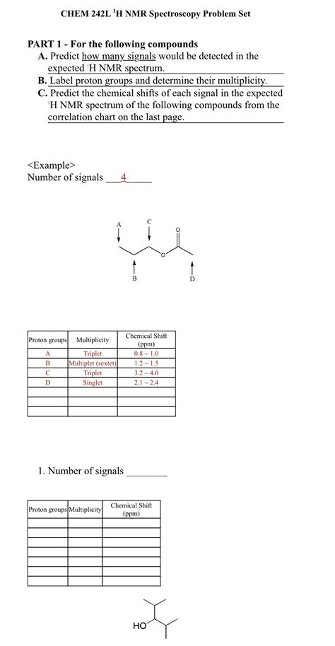 CHEM L H NMR Spectroscopy Problem SetPART Chegg Com