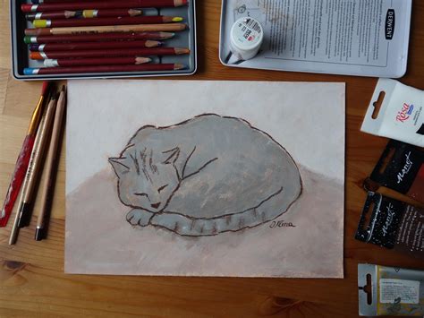 Sleeping Gray Cat Art Print Whimsical Cat Lover T Unframed Etsy