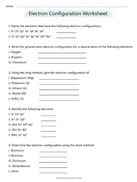 Chemistry Electron Configuration Worksheet Pdf