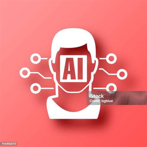 남성 얼굴을 가진 인공 지능 Ai 그림자가 있는 빨간색 배경의 아이콘 3차원 형태에 대한 스톡 벡터 아트 및 기타 이미지 3차원 형태 알파벳 I 흰색 Istock