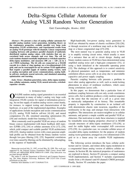 Pdf Delta Sigma Cellular Automata For Analog Vlsi Random Vector