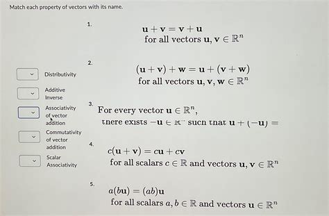 solved match each property of vectors with its