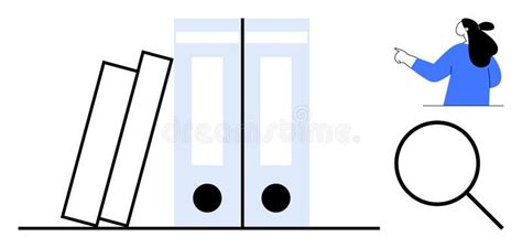 Office Organization Concept With Folders And Magnifying Glass Stock Vector Illustration Of