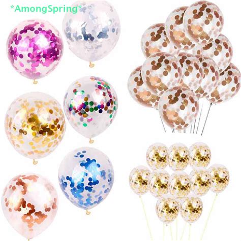 Amongspring ใหม่ ลูกโป่งยางฟอยล์ฮีเลียม 10 สี 12 นิ้ว สําหรับตกแต่งงานปาร์ตี้วันเกิด งานแต่งงาน