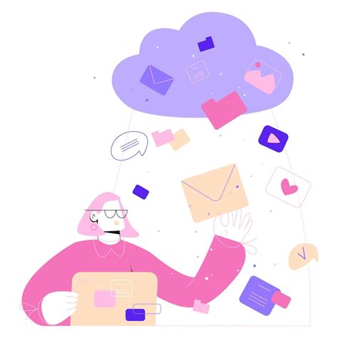 Premium Vector Woman Works With Virtual Cloud Files