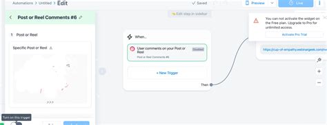 Cant Switch On The Trigger Button You Can Not Activate The Widget On The Free Plan Manychat