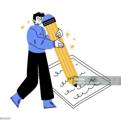 남자 캐릭터 쓰기 연필로 종이에 쓰기 공부와 학습 규율 벡터 일러스트레이션 남자에 대한 스톡 벡터 아트 및 기타 이미지 남자