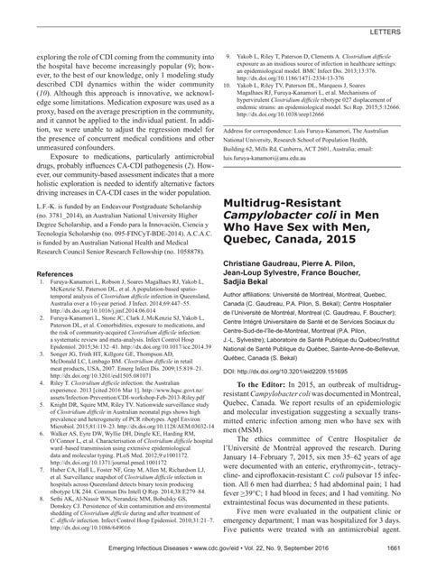 Pdf Multidrug Resistant Campylobacter Coli In Men Who Have Sex With