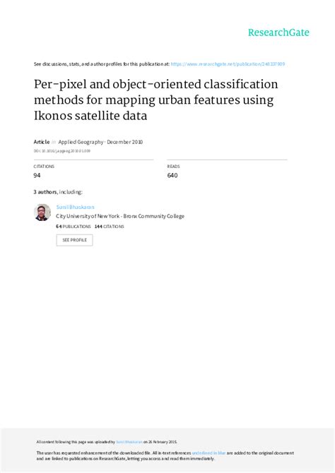 Pdf Per Pixel And Object Oriented Classification Methods For Mapping Urban Features Using