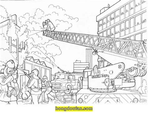 7张消防员消防车卡通涂色简笔画！营救树上的小猫行动！ 红豆饭小学生简笔画大全 花瓣网