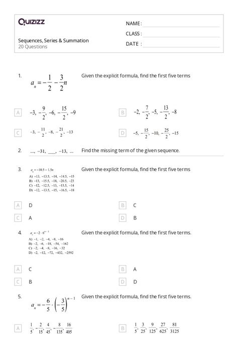 Sequence And Series Difference Definitions Examples Worksheets Library