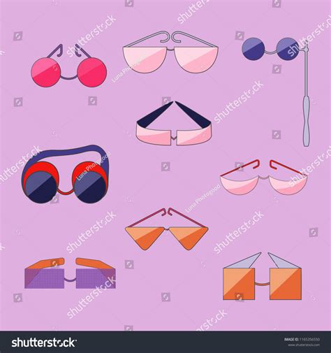 Set Different Type Flat Outlined Glasses Stock Vector Royalty Free