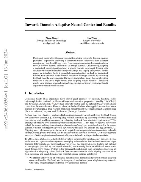 Pdf Towards Domain Adaptive Neural Contextual Bandits