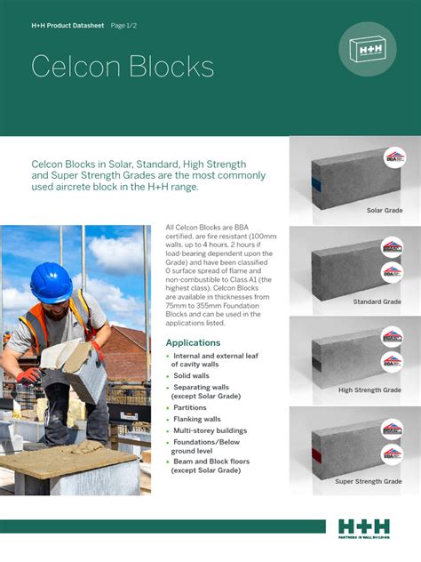 H H Datasheet Celcon Blocks 2023 Pdf Wall Structural Engineering