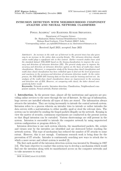 Pdf Intrusion Detection With Neighbourhood Component Analysis And