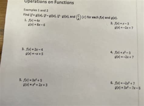 Operations On Functionsexamples 1 And 2find Fgxf−gxf⋅gx