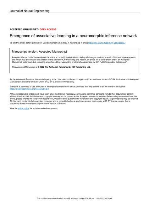 Pdf Emergence Of Associative Learning In A Neuromorphic Inference Network