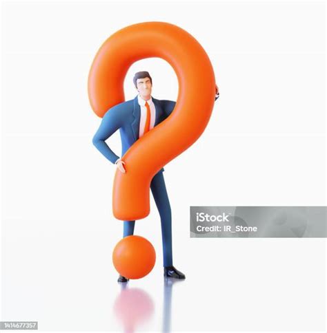 성공적인 사업가는 큰 물음표에 기대었다 바쁜 사람 전문가 도움말 지원 자문 개념 3d 렌더링 그림 개념에 대한 스톡 사진 및 기타 이미지 Istock
