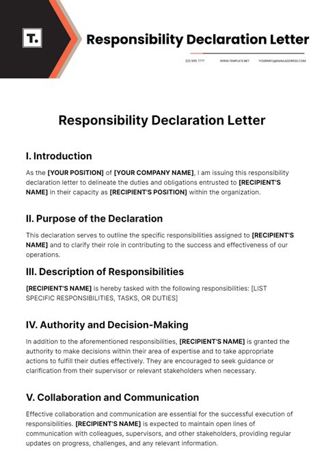 Free Responsibility Declaration Letter Template To Edit Online