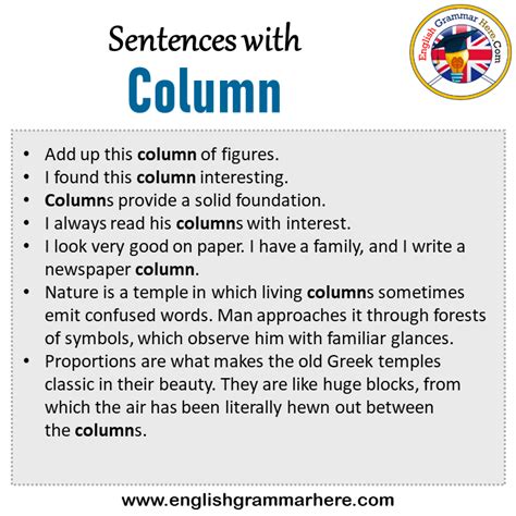 sentences with column column in a sentence in english sentences for