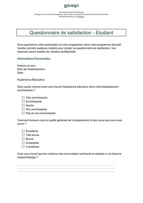 Exemple Questionnaire Satisfaction Formation Rpcsxe