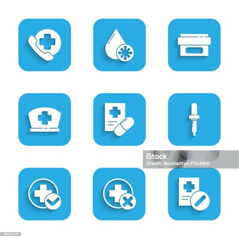 세트 의료 처방전 크로스 병원 의료 피펫 십자가와 간호사 모자 연고 크림 튜브 약 및 아이콘에 대한 응급 전화 벡터 1위에 대한 스톡 벡터 아트 및 기타 이미지 Istock
