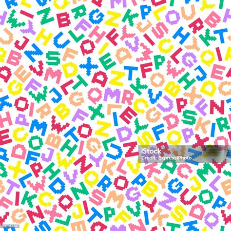 픽셀 라틴문자와 다채로운 원활한 벡터 알파벳 패턴입니다 멀티 컬러 반복 밝은 배경입니다 특이한 모자이크 패션 디자인 가리기에 대한 스톡 벡터 아트 및 기타 이미지 Istock