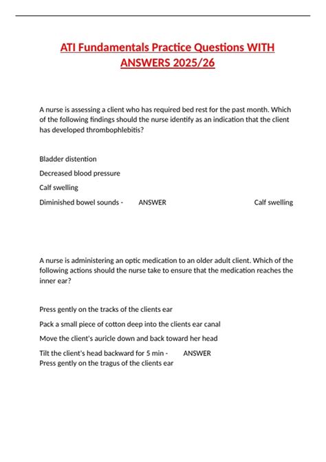 Ati Fundamentals Practice Questions With Answers 2025 26 Ati Fundamentals Stuvia Us