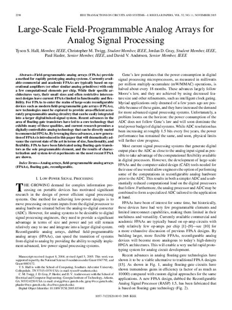 Pdf Large Scale Field Programmable Analog Arrays For Analog Signal Processing