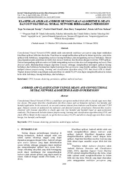 Klasifikasi Aplikasi Android Menggunakan Algoritme K Means Dan