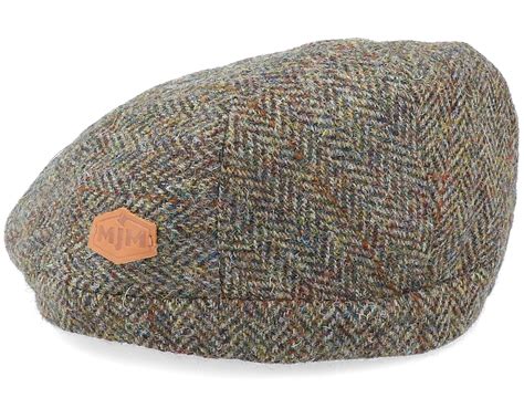 Harris Tweed Ym Green Herringbone Flat Cap Mjm Hats Caps