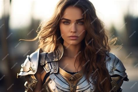 Powerful Female Warrior In Armor Premium Ai Generated Image