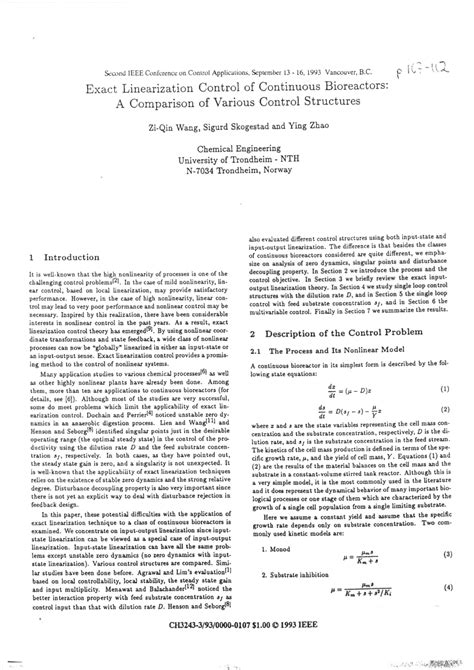 Pdf Extract Linearization Control Of Continuous Bioreactors A Comparison Of Various Control