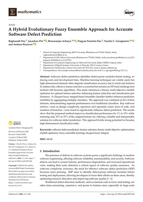 Pdf A Hybrid Evolutionary Fuzzy Ensemble Approach For Accurate Software Defect Prediction